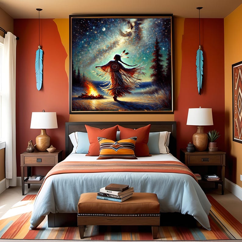 Native American Moonlight Dance Art Print: Tribal Campfire (digital ...