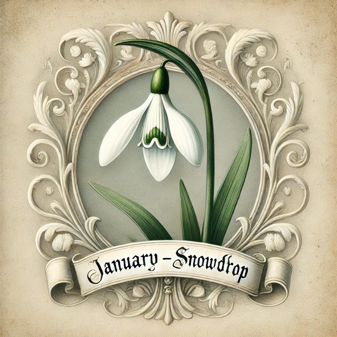 January Birth Flower Snowdrop Print Vintage Botanical Digital Art ...