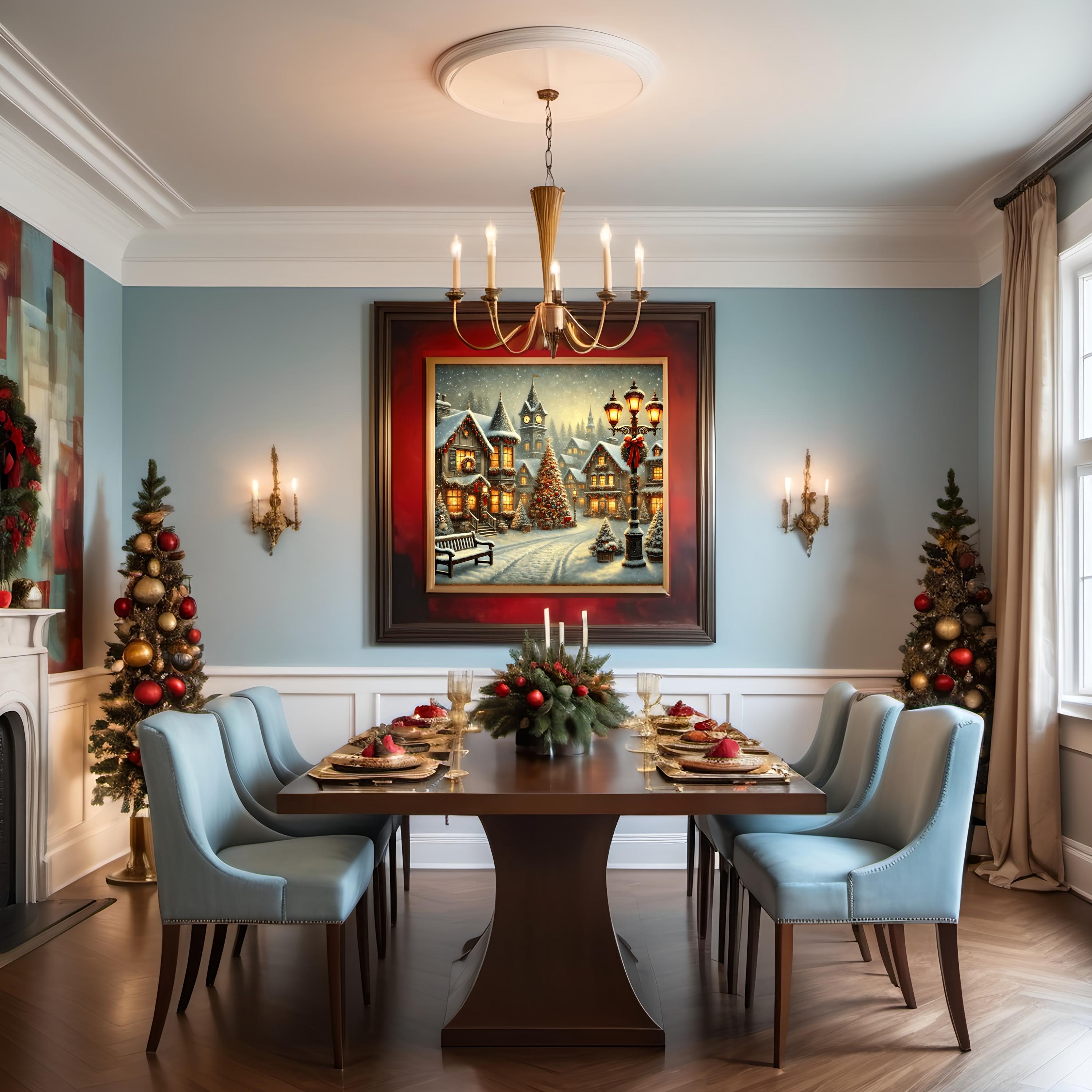 Vintage Christmas Town Wall Art, Snow-covered Winter Village, Festive ...