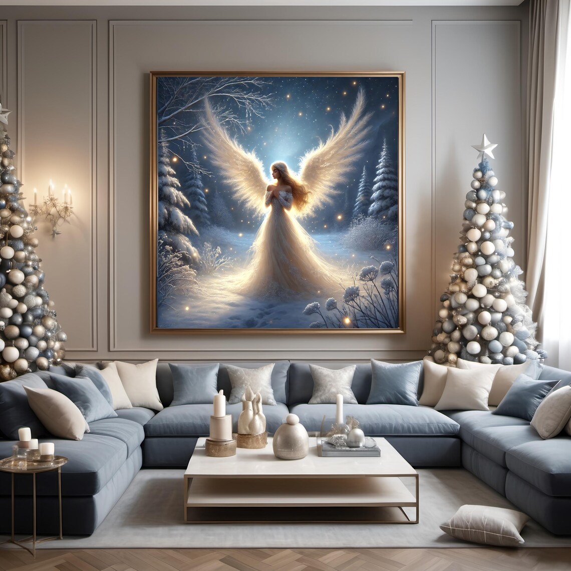 Victorian Winter Angel Art Print: Ethereal Christmas Scene (digital ...