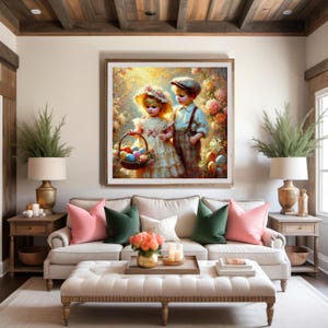 Vintage Easter Egg Hunt Digital Print Impressionist Easter Children ...