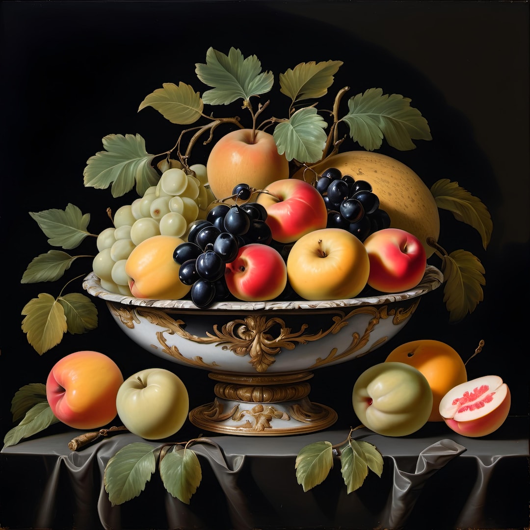 Rococo Fruit Bowl Still Life Art Print: Vintage Flemish Baroque ...