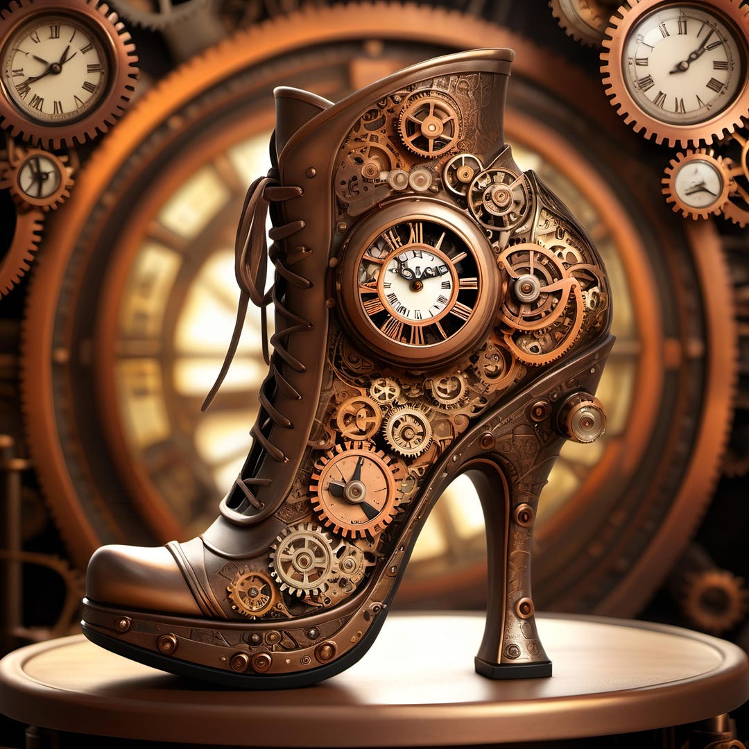 Steampunk Boot Print: Clockwork High Heel, Victorian Fantasy (digital ...