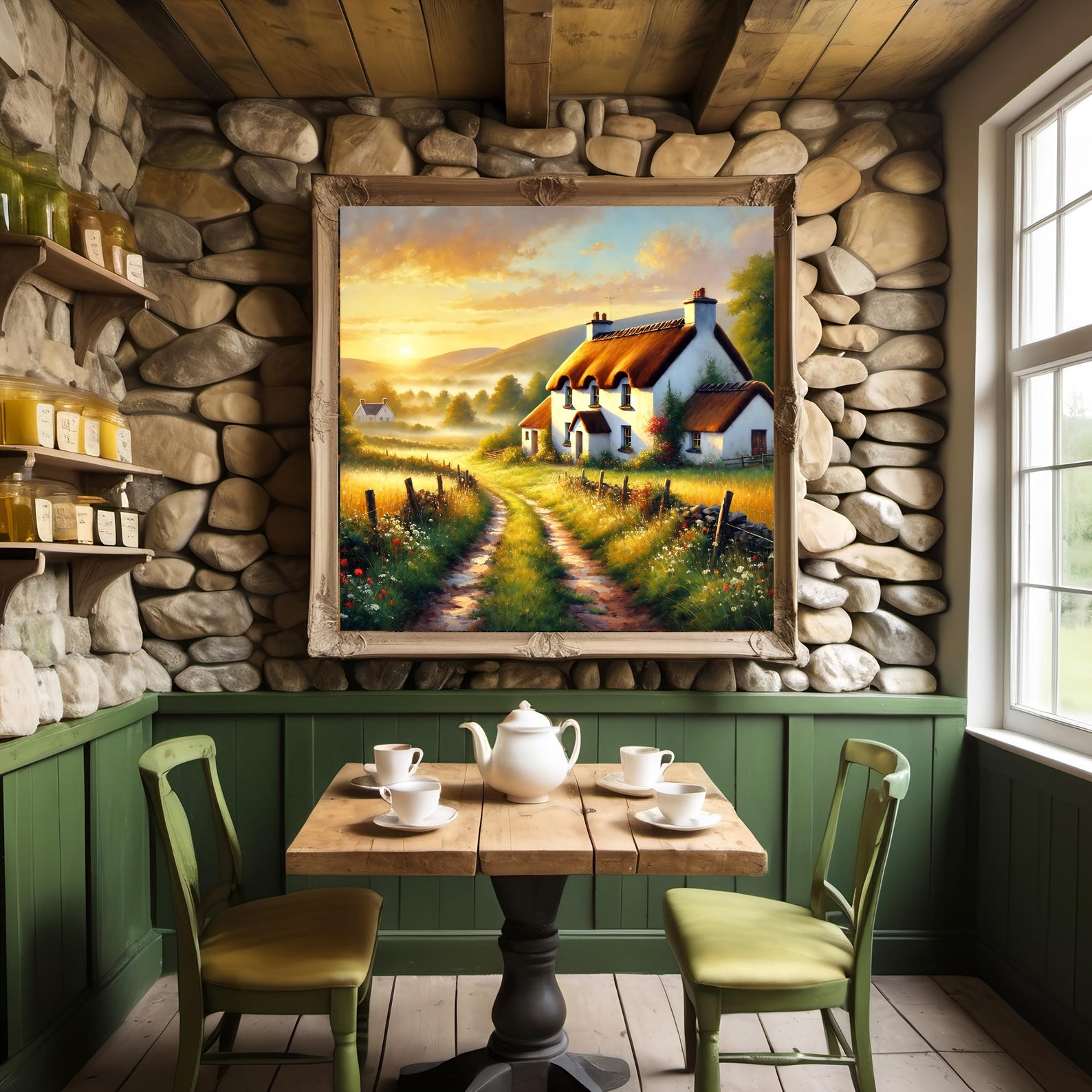 Irish Thatched Cottage Digital Print Rolling Hills Landscape Wall Art ...