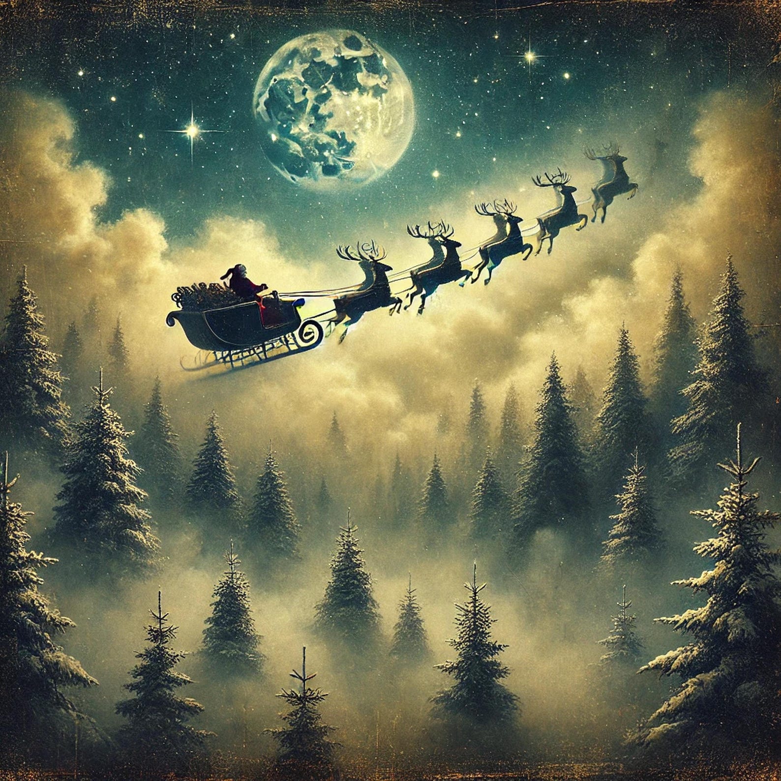Victorian Santa Sleigh Print: Nostalgic Christmas Eve Scene (digital ...