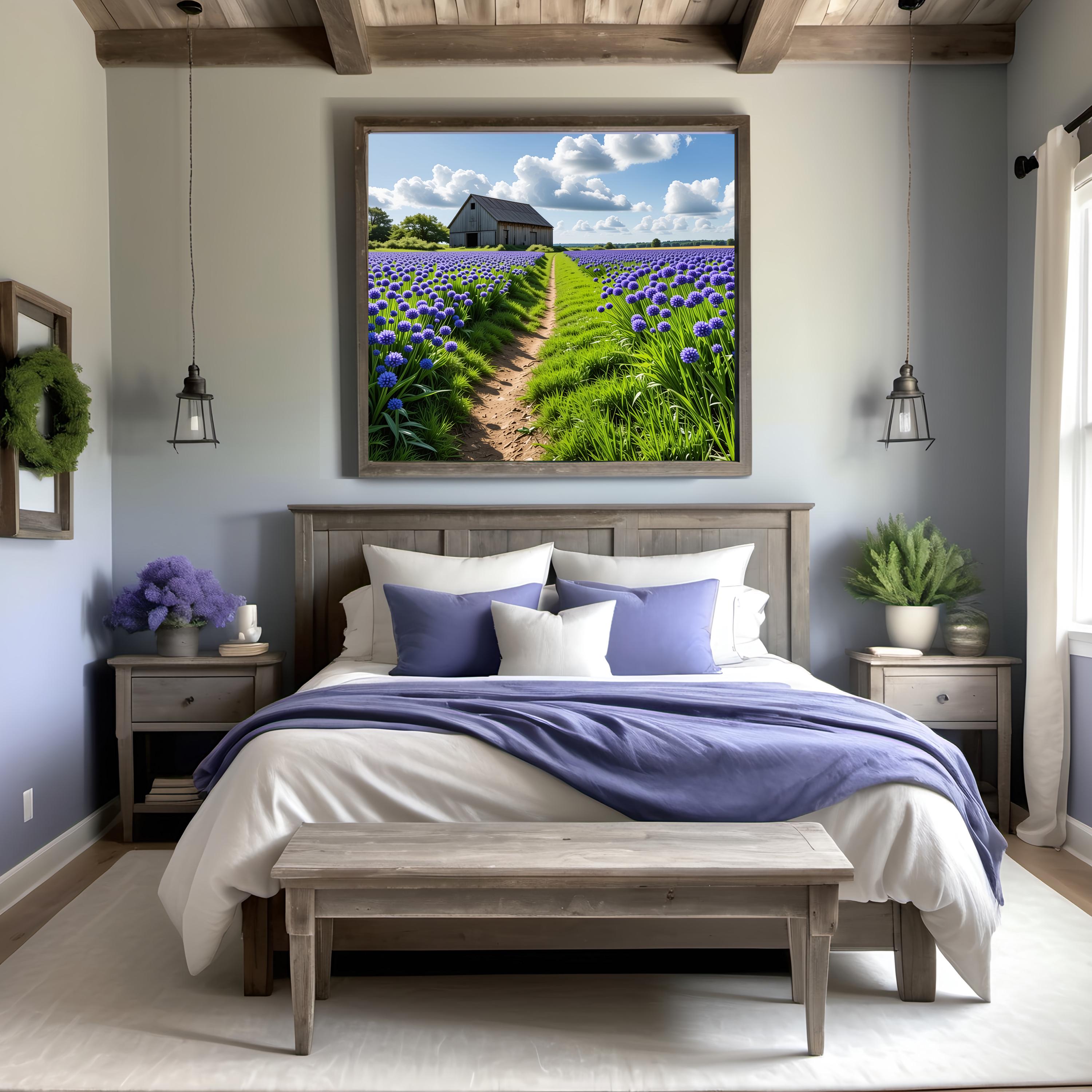 Blue Chive Field Print: Rustic Barn, Farmhouse Wall Decor (digital ...