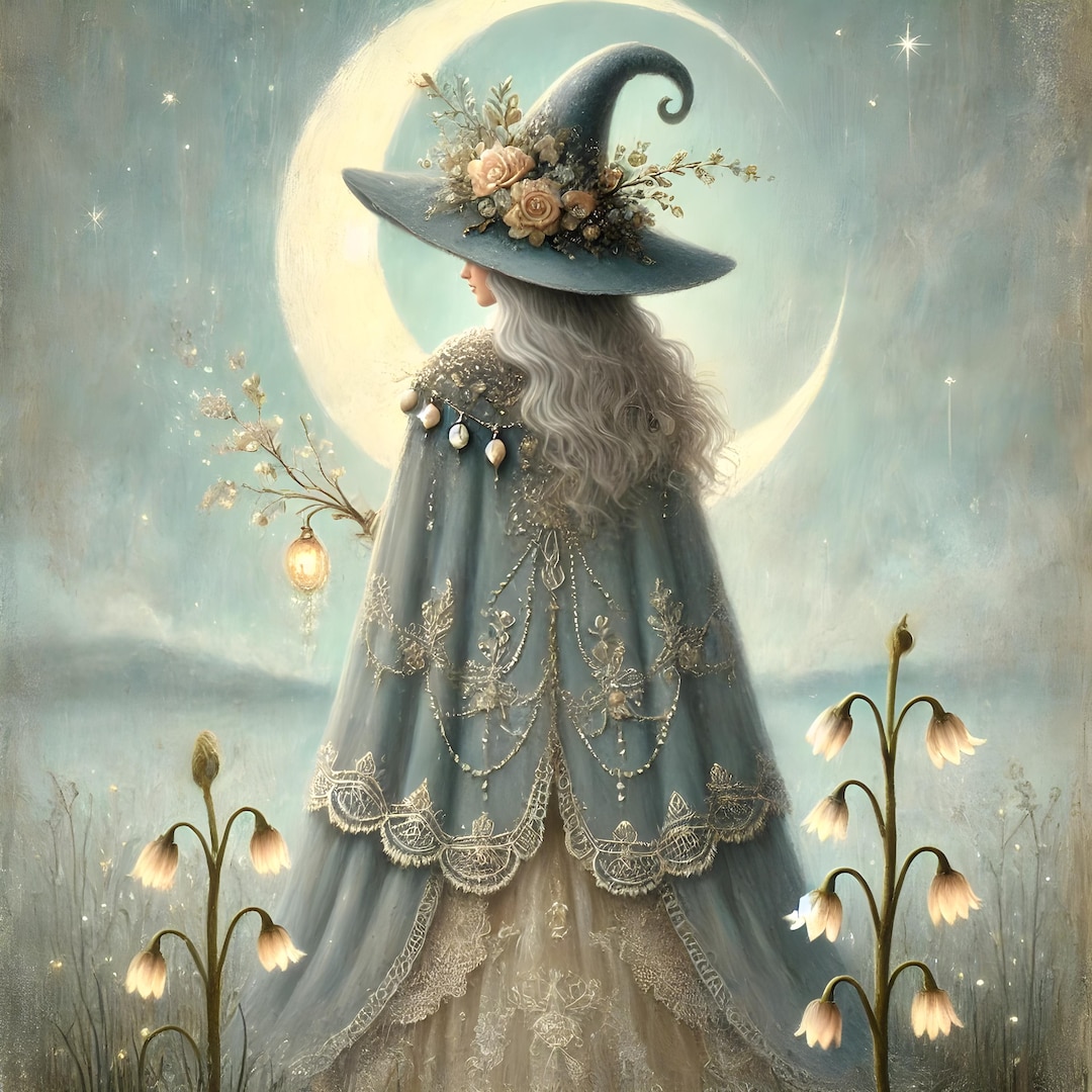 Waxing Moon Witch Art Print: Gothic Fantasy Celestial Decor (digital ...