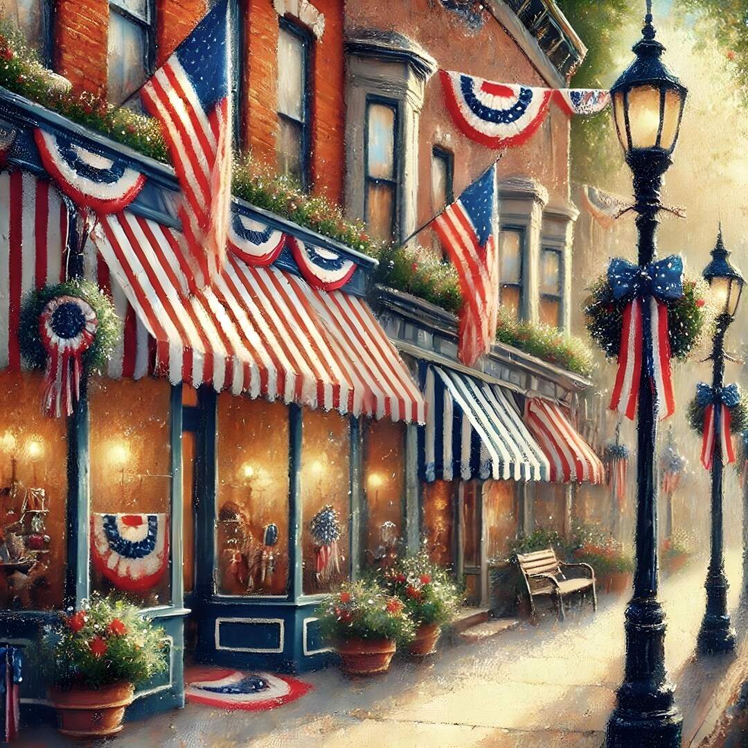 Vintage Americana Town Street Scene: Patriotic Digital Wall Art ...