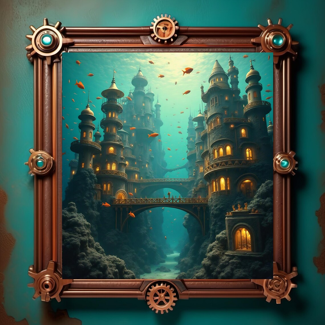 Underwater Steampunk City Art Print: Nautical Fantasy Wall Decor ...