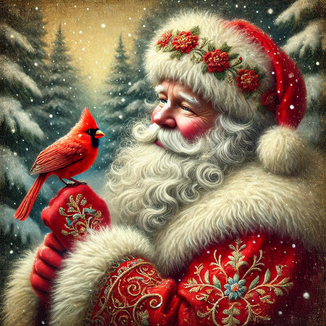 Santa Cardinal Holiday Vintage Christmas Wall Art, Festive Digital ...