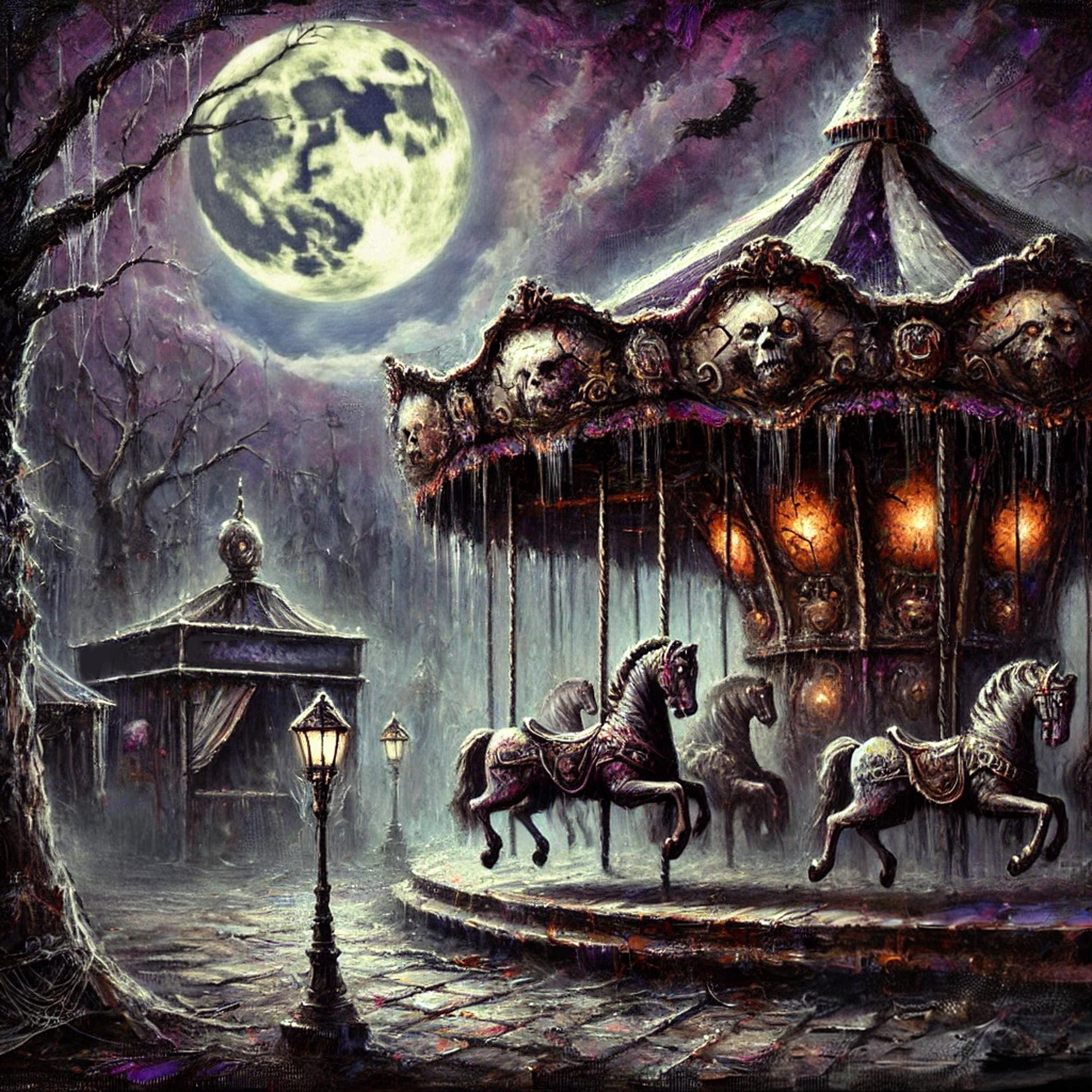 Haunted Carousel Print: Gothic Halloween Carnival Wall Art (digital ...