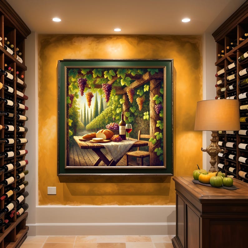 Tuscan Vineyard Still Life Art Print: Rustic Wine & Cheese (digital ...