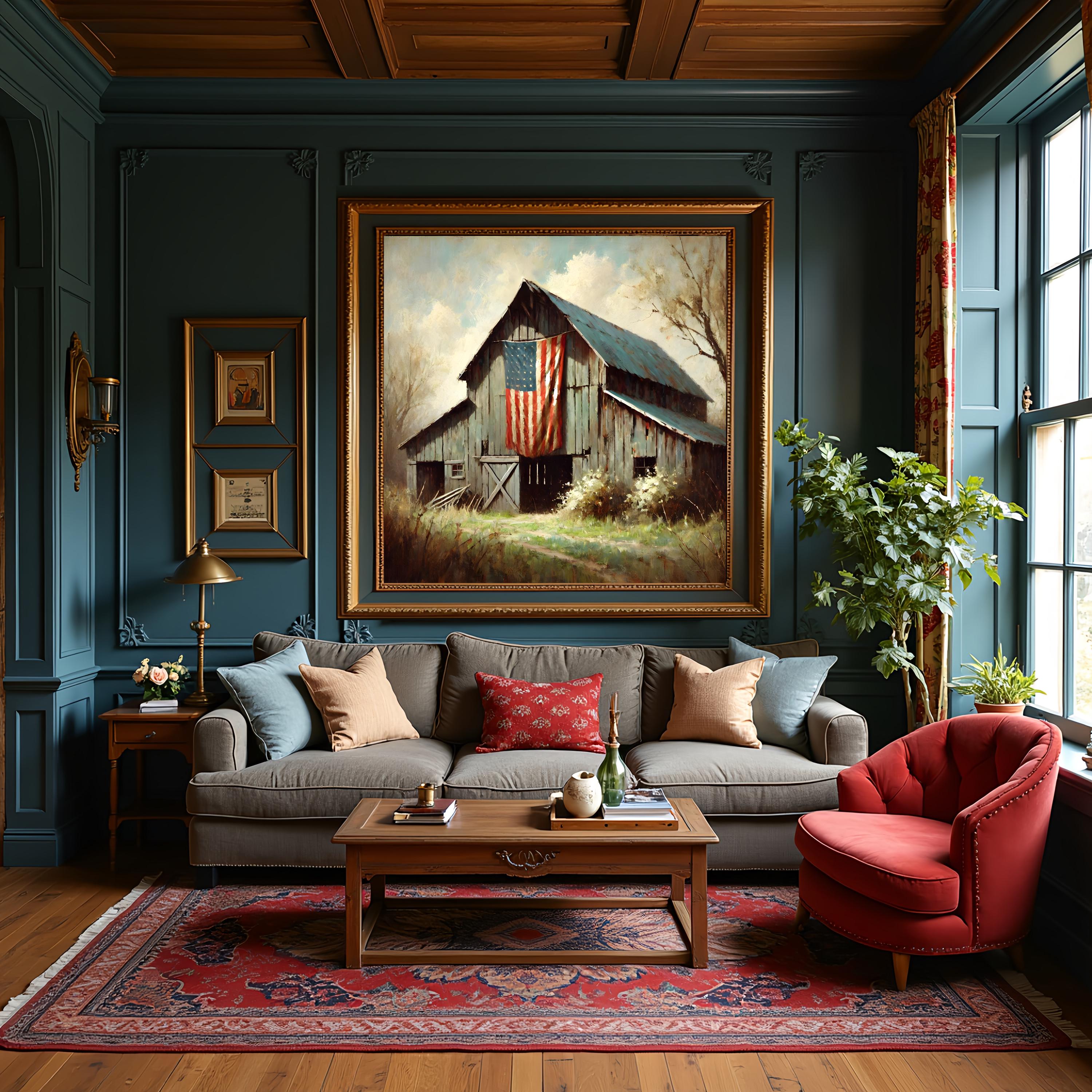 Rustic Barn American Flag Print: Vintage Patriotic Farmhouse Wall Art ...