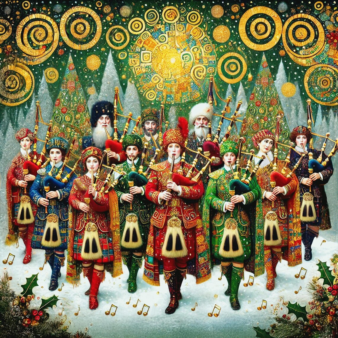 Eleven Pipers Piping Art Print: Klimt Inspired Christmas Decor (digital ...
