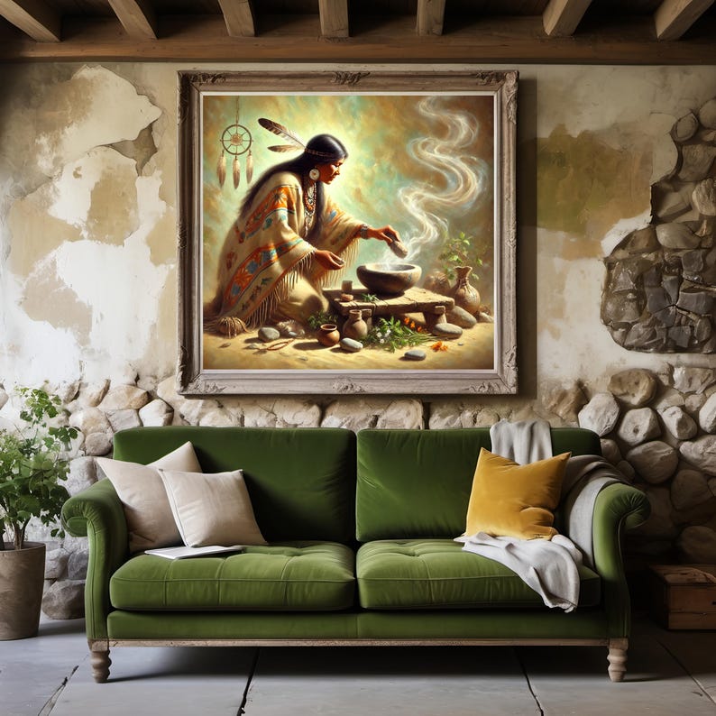 The Healer’s Offering: Indigenous Woman Healing Ritual Spiritual Wall ...