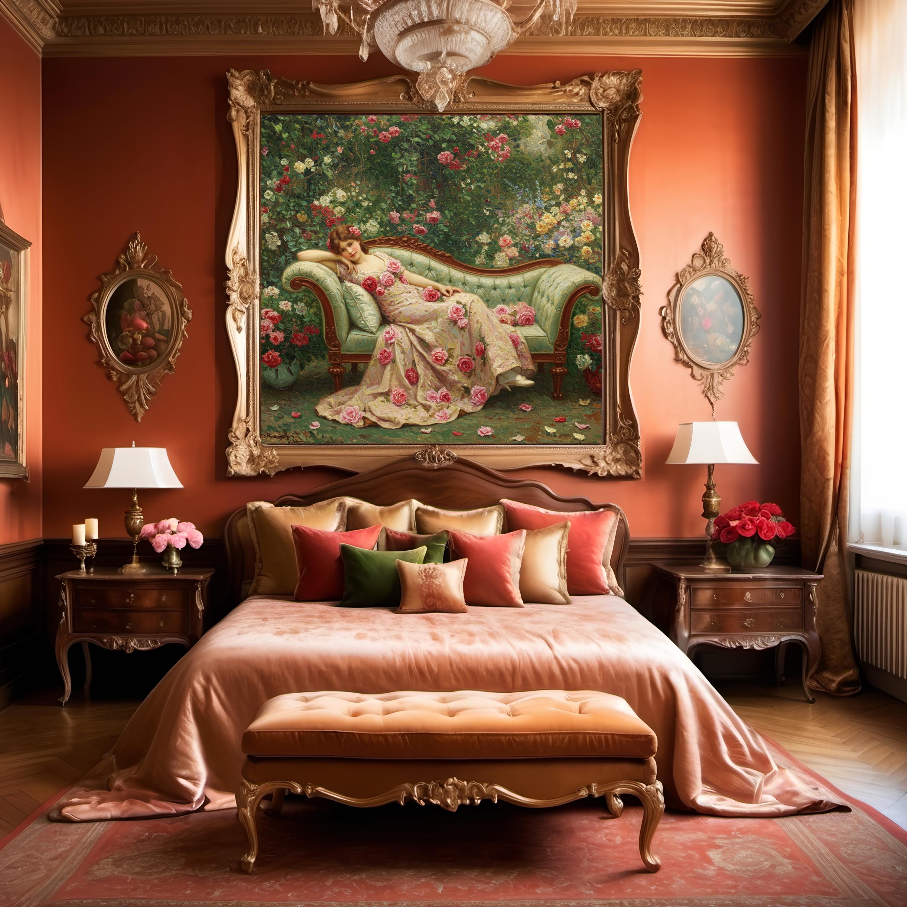 Victorian Lady in Rose Garden: Romantic Floral Painting (digital ...