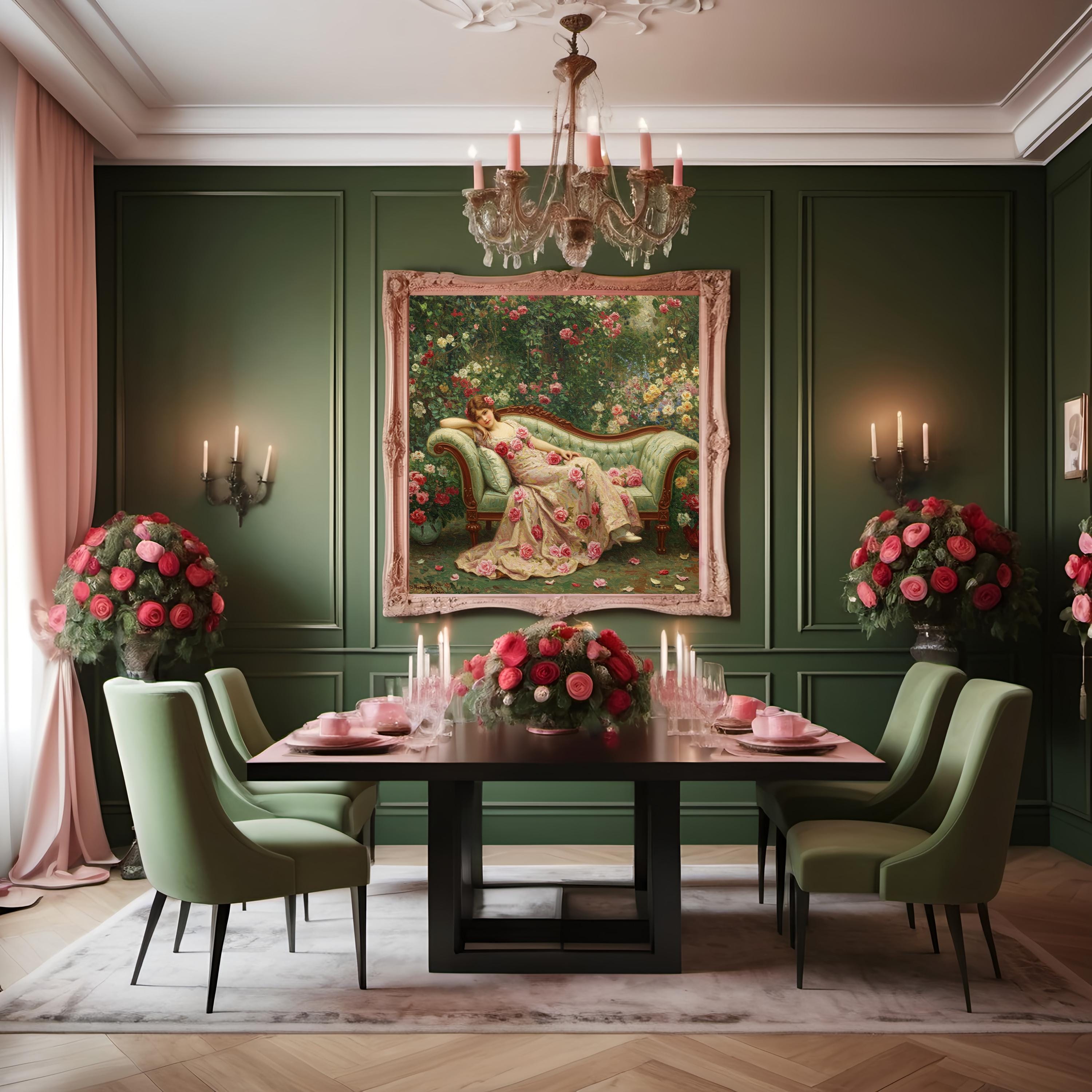 Victorian Lady in Rose Garden: Romantic Floral Painting (digital ...
