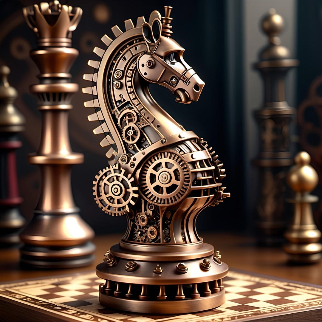 Steampunk Chess Knight Art Print | Vintage Industrial Decor | Gears and ...