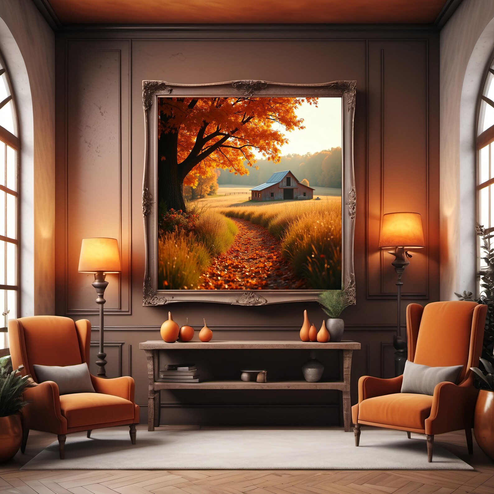 Picturesque Fall Barn Digital Wall Art Golden Autumn Landscape ...