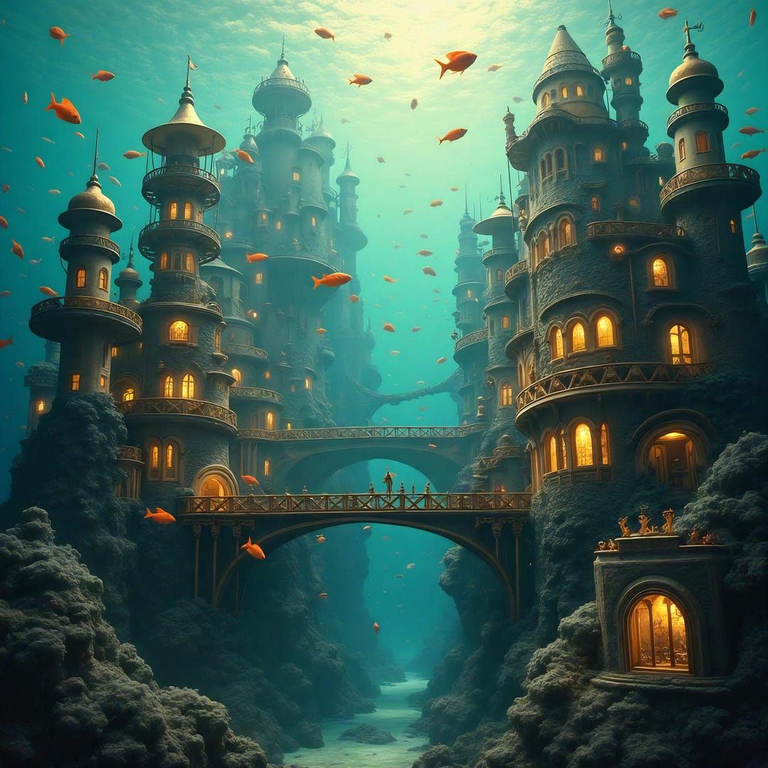 Lost Underwater Steampunk City Digital Print Nautical Fantasy Wall Art ...