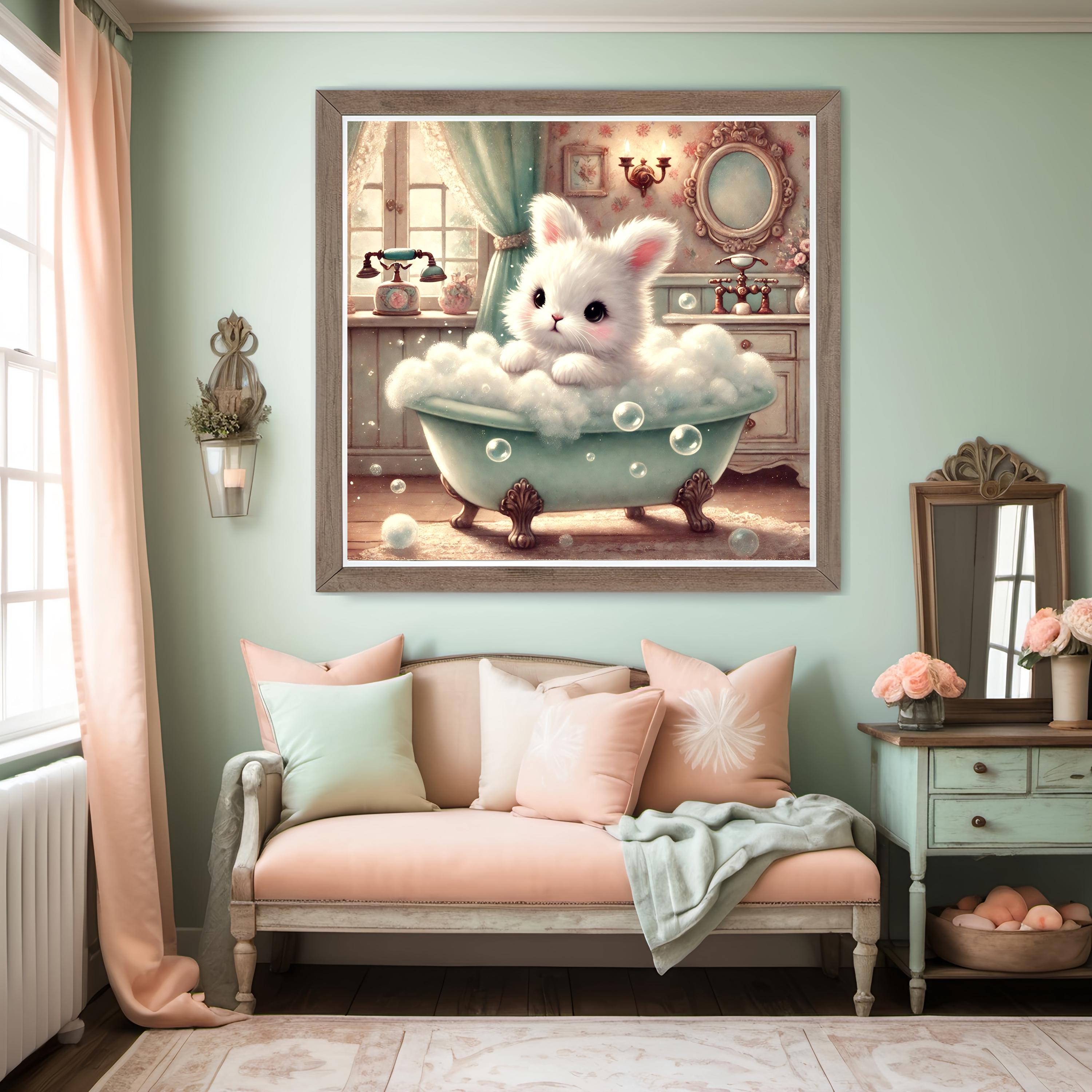 Bunny Bubble Bath Print: Whimsical Nursery Art (digital Download) - Etsy