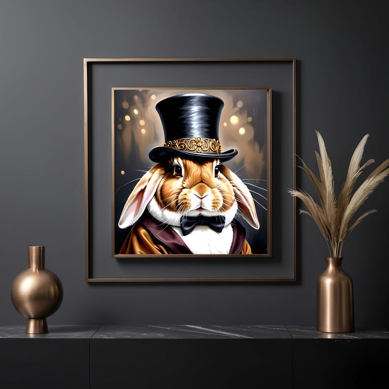 Victorian Rabbit Portrait: Dapper Bunny in Top Hat (digital Download ...