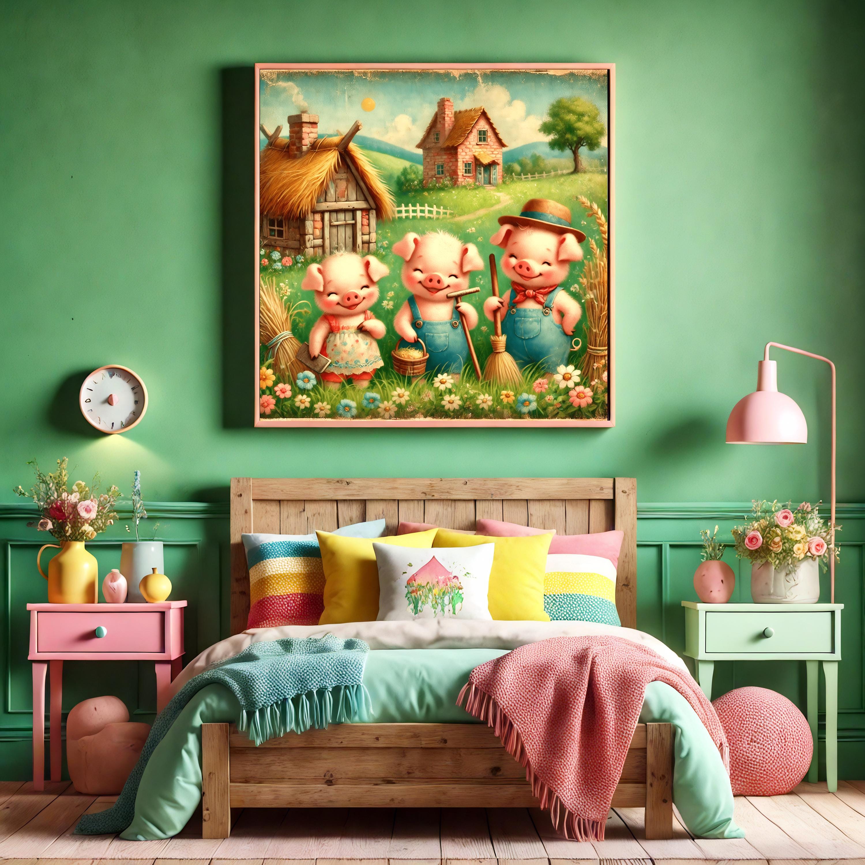 Three Little Pigs Vintage Nursery Print: Storybook Wall Art (digital ...