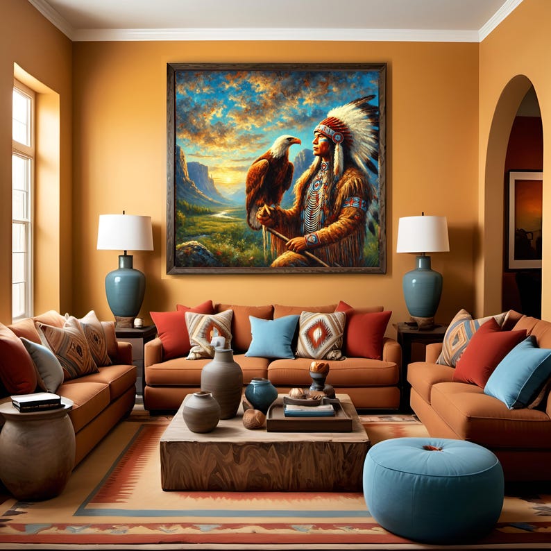 Native American Chief & Bald Eagle Art Print: Tribal Home Decor ...