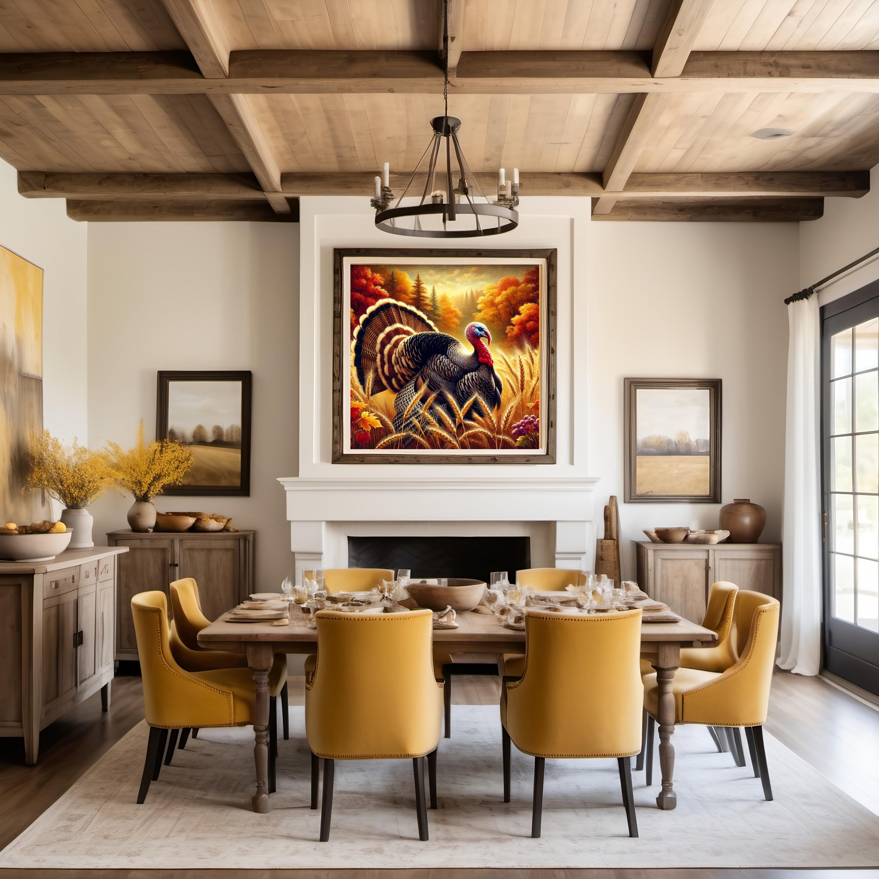 Victorian-style Turkey Wall Art Majestic Wild Turkey in Wheat Field ...