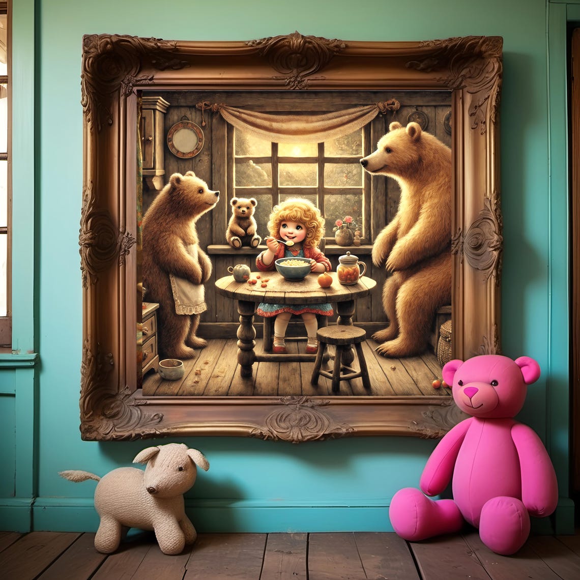 Goldilocks and the Three Bears Art: Whimsical Nursery Decor (digital ...