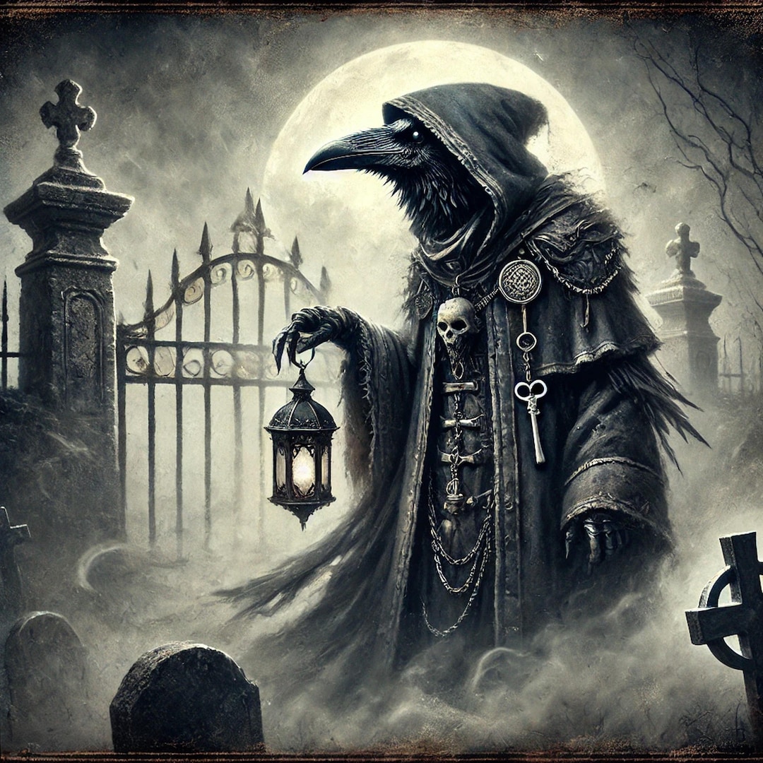 Gothic Graveyard Crow Print: Vintage Halloween Raven Art (digital ...