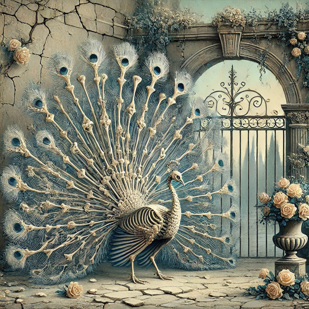 Skeleton Peacock Print: Macabre Gothic Bird Wall Art (digital Download ...
