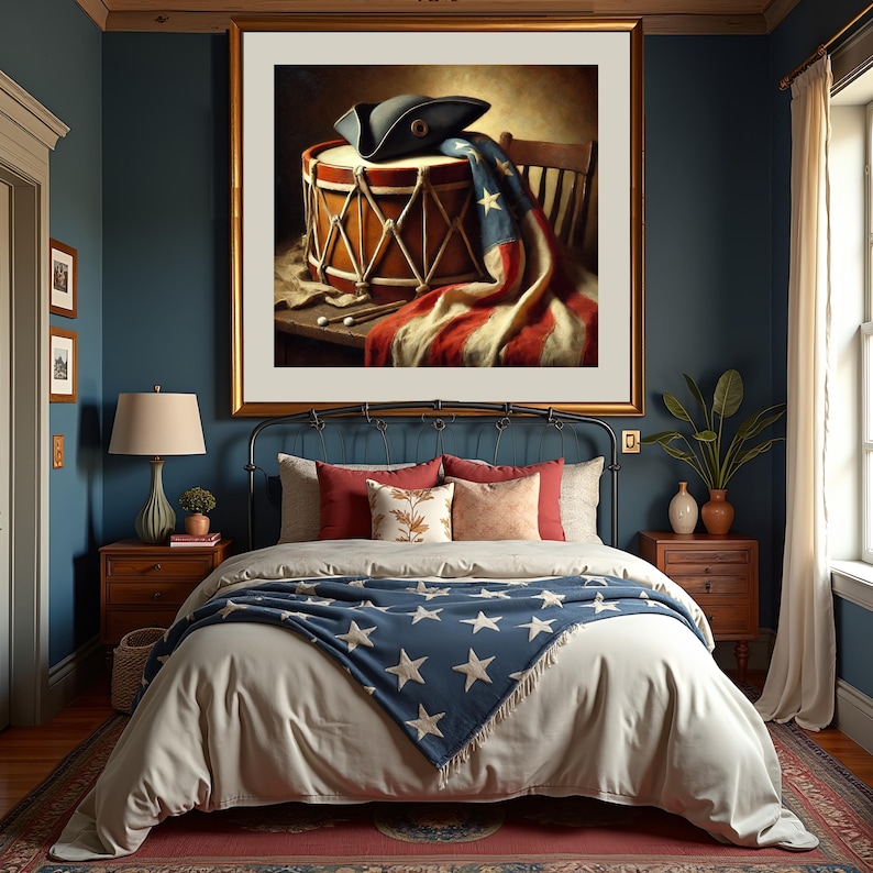 Colonial Americana Still Life: Drum, Tricorn Hat, Vintage Patriotic Art ...