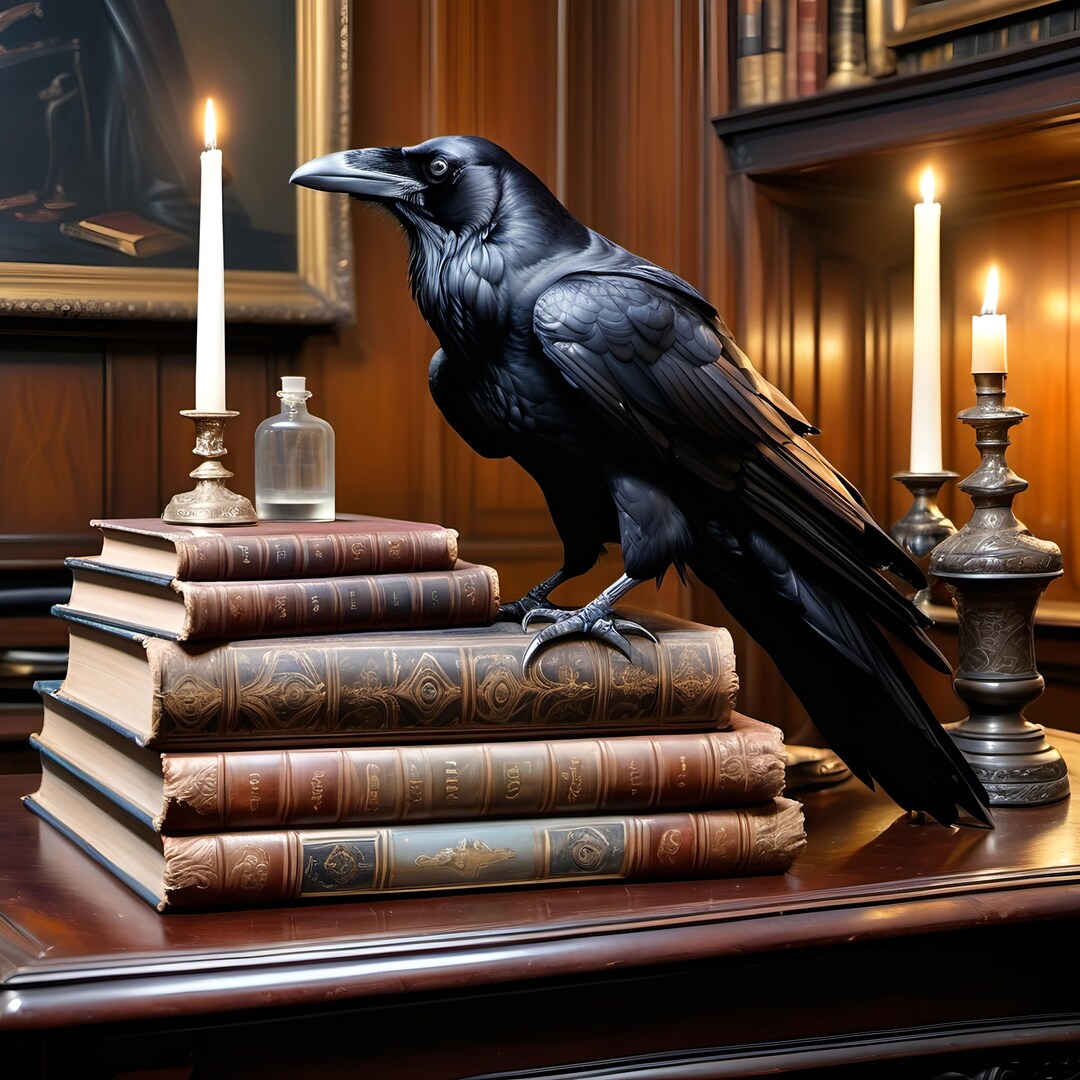 Raven and Antique Books Gothic Art Print: Dark Academia Decor (digital ...
