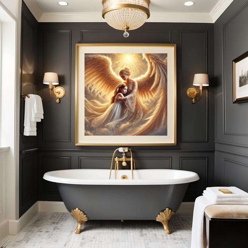 Guardian Angel Embrace Print: Celestial Mother & Child (digital ...