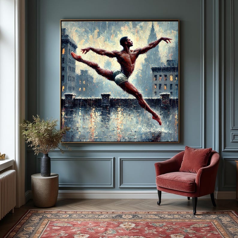 Male Dancer Art Print: Rooftop Leap in Rain (digital Download) - Etsy UK