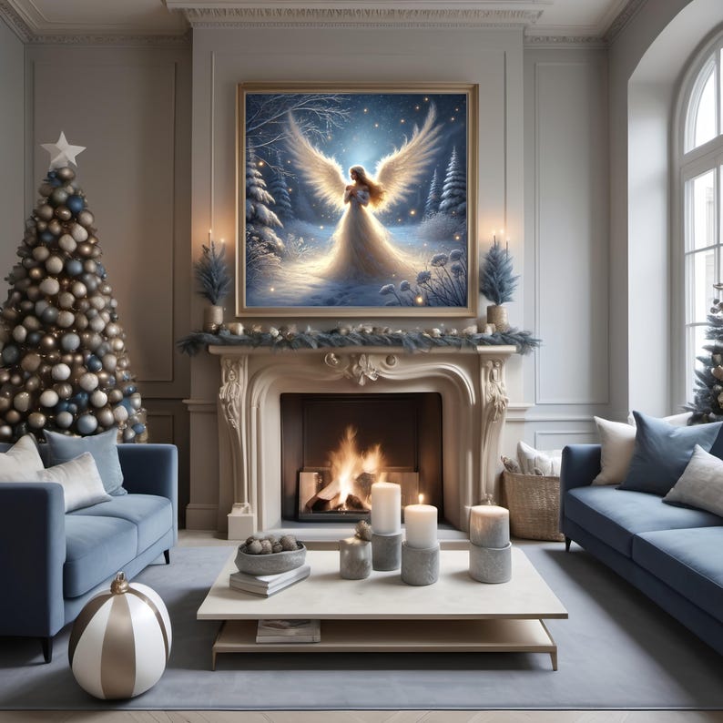 Victorian Winter Angel Art Print: Ethereal Christmas Scene (digital ...