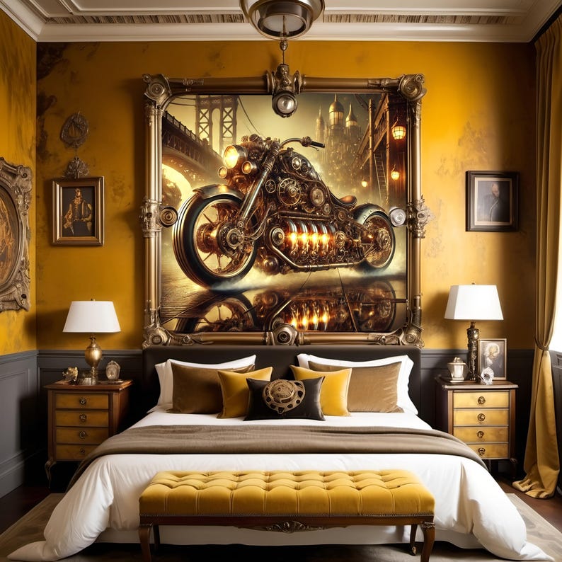 Steampunk Motorcycle Art Print: Vintage Cyberpunk Bike (digital ...