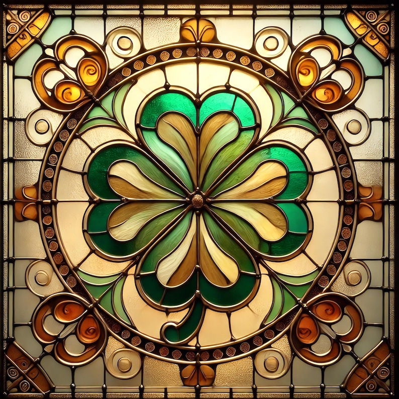 Stained Glass Clover Art: Vintage Celtic Window Design (digital ...