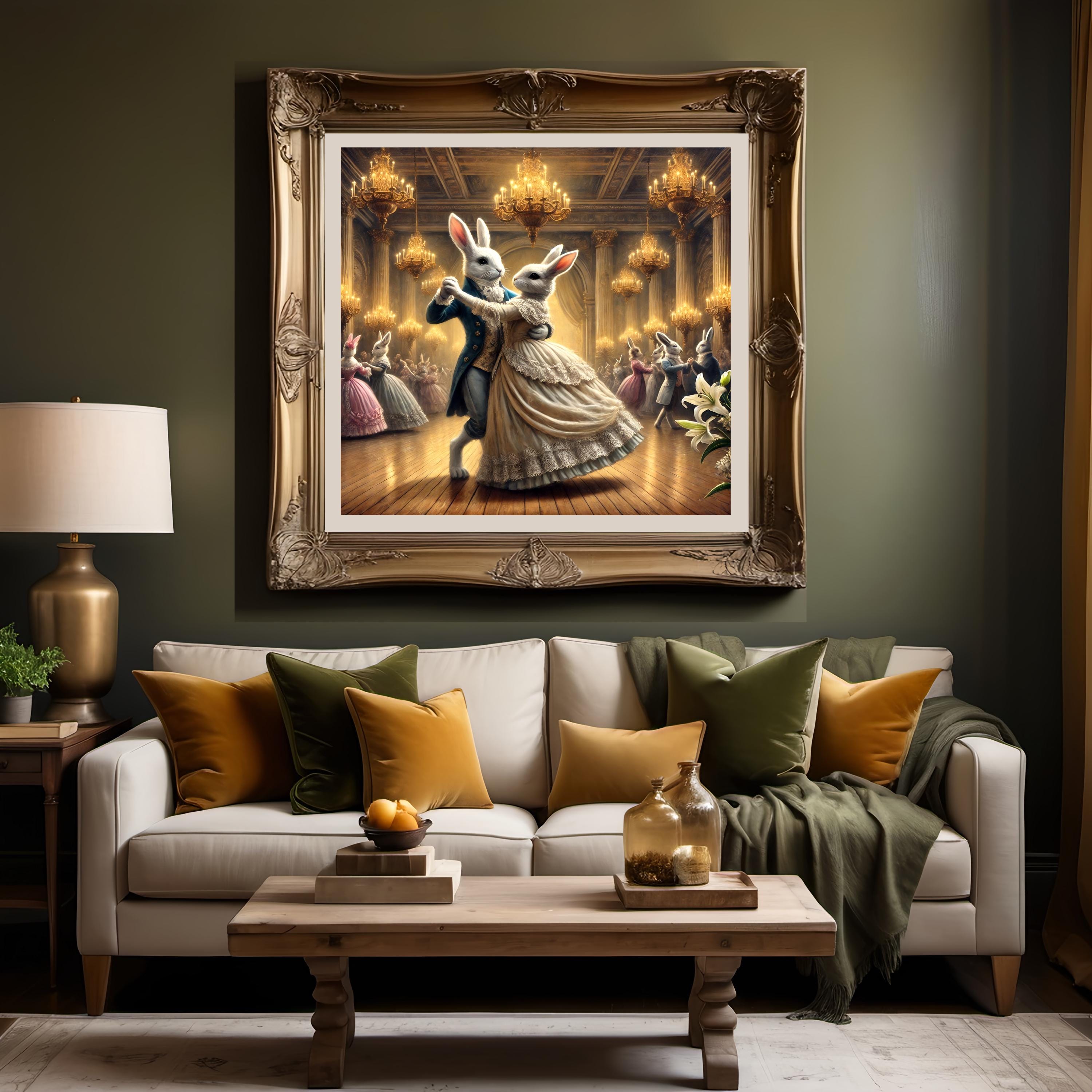 Victorian Bunny Ballroom Dance Art: Whimsical Easter Print (digital ...
