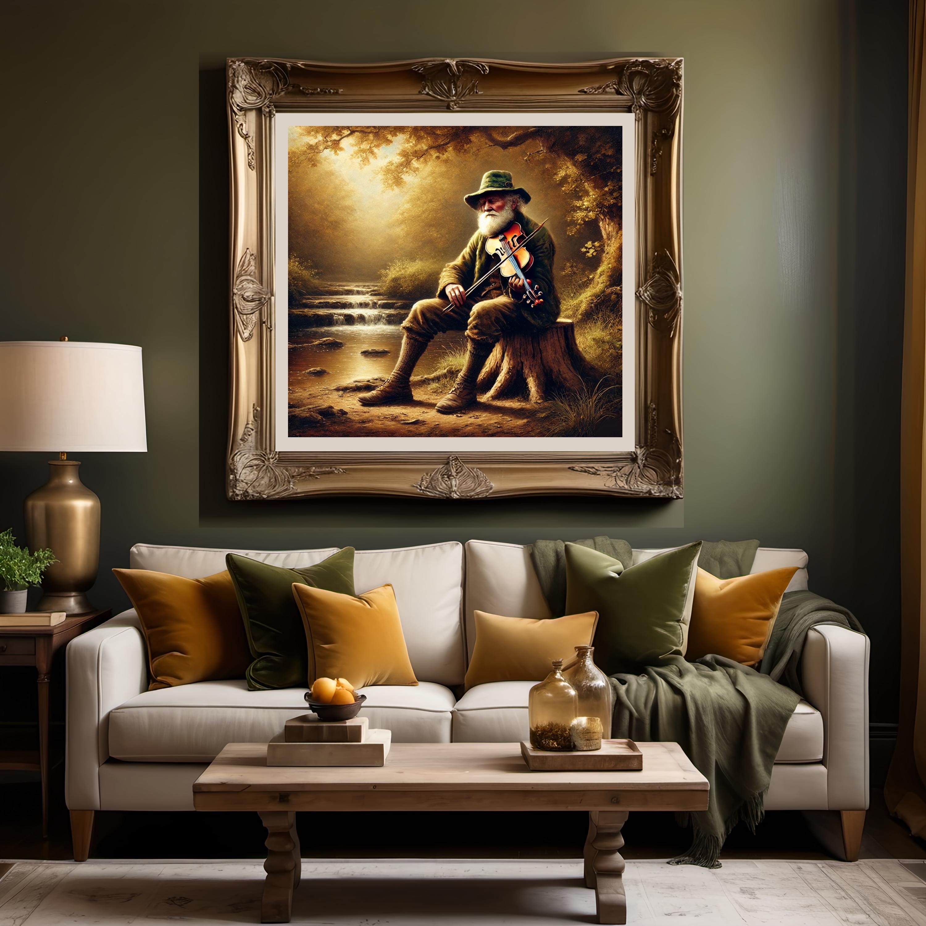 Vintage Irish Fiddle Player Impressionist Painting St Patricks Day Wall ...