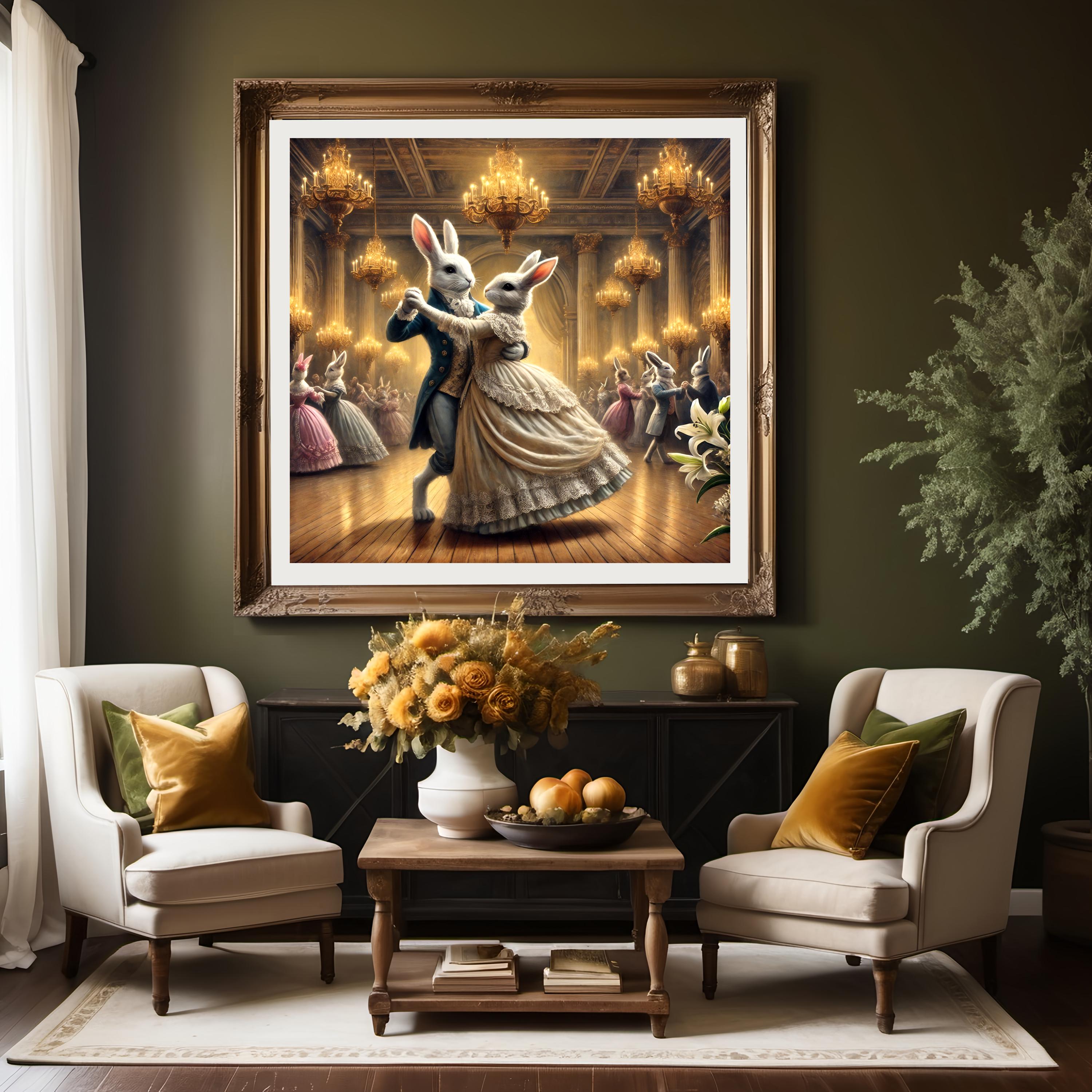 Victorian Bunny Ballroom Dance Art: Whimsical Easter Print (digital ...