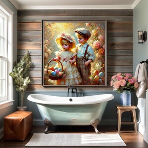 Vintage Easter Egg Hunt Digital Print Impressionist Easter Children ...