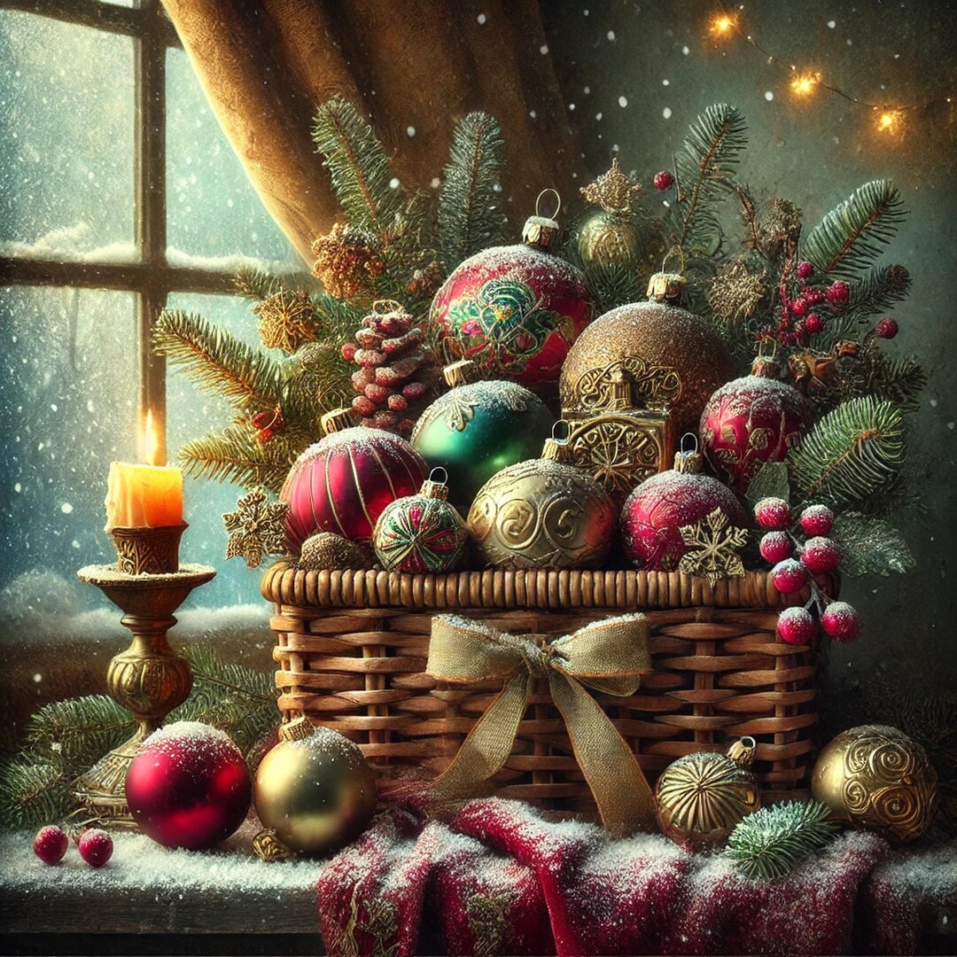 Vintage Christmas Ornament Still Life Art: Festive Holiday Decor ...