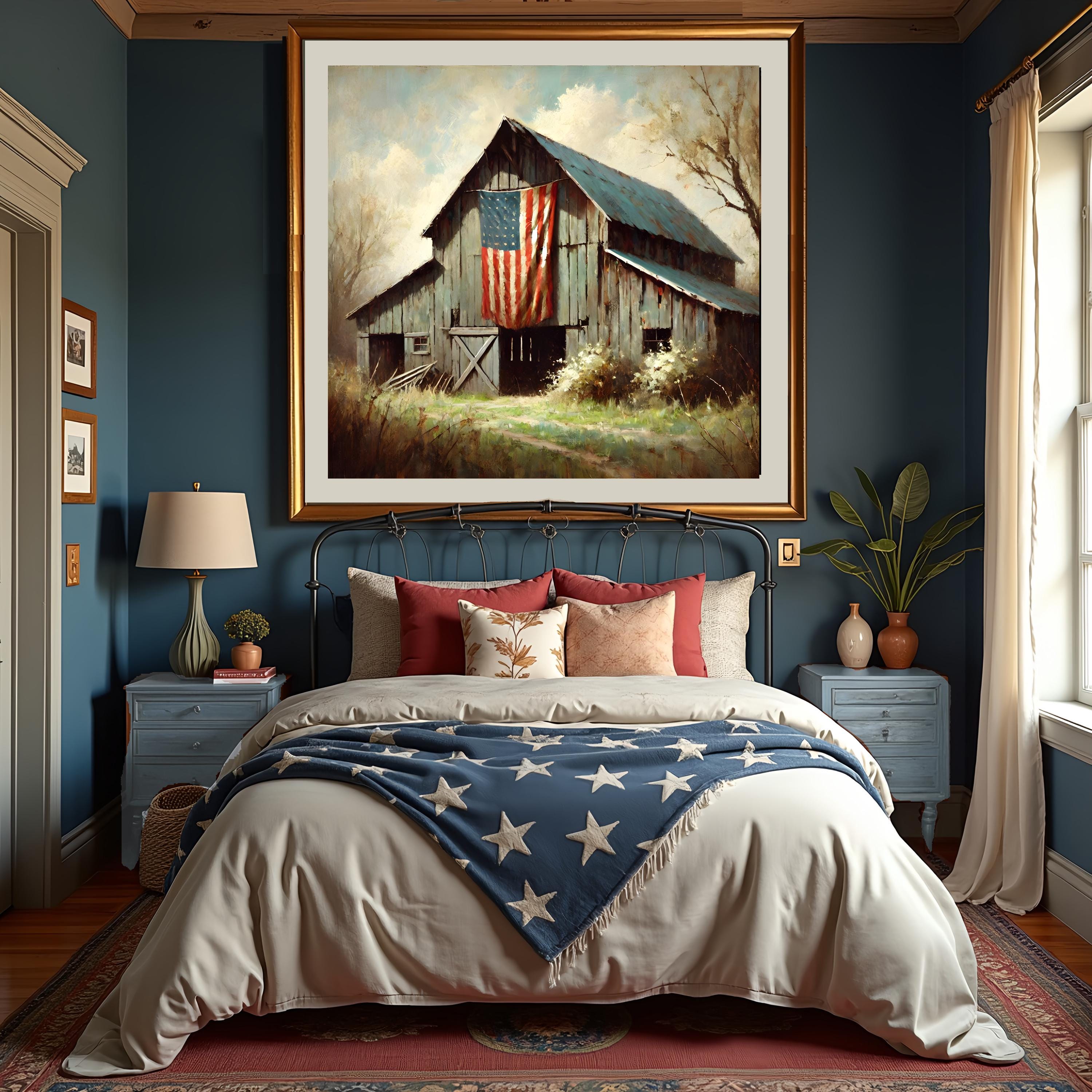 Rustic Barn American Flag Print: Vintage Patriotic Farmhouse Wall Art ...