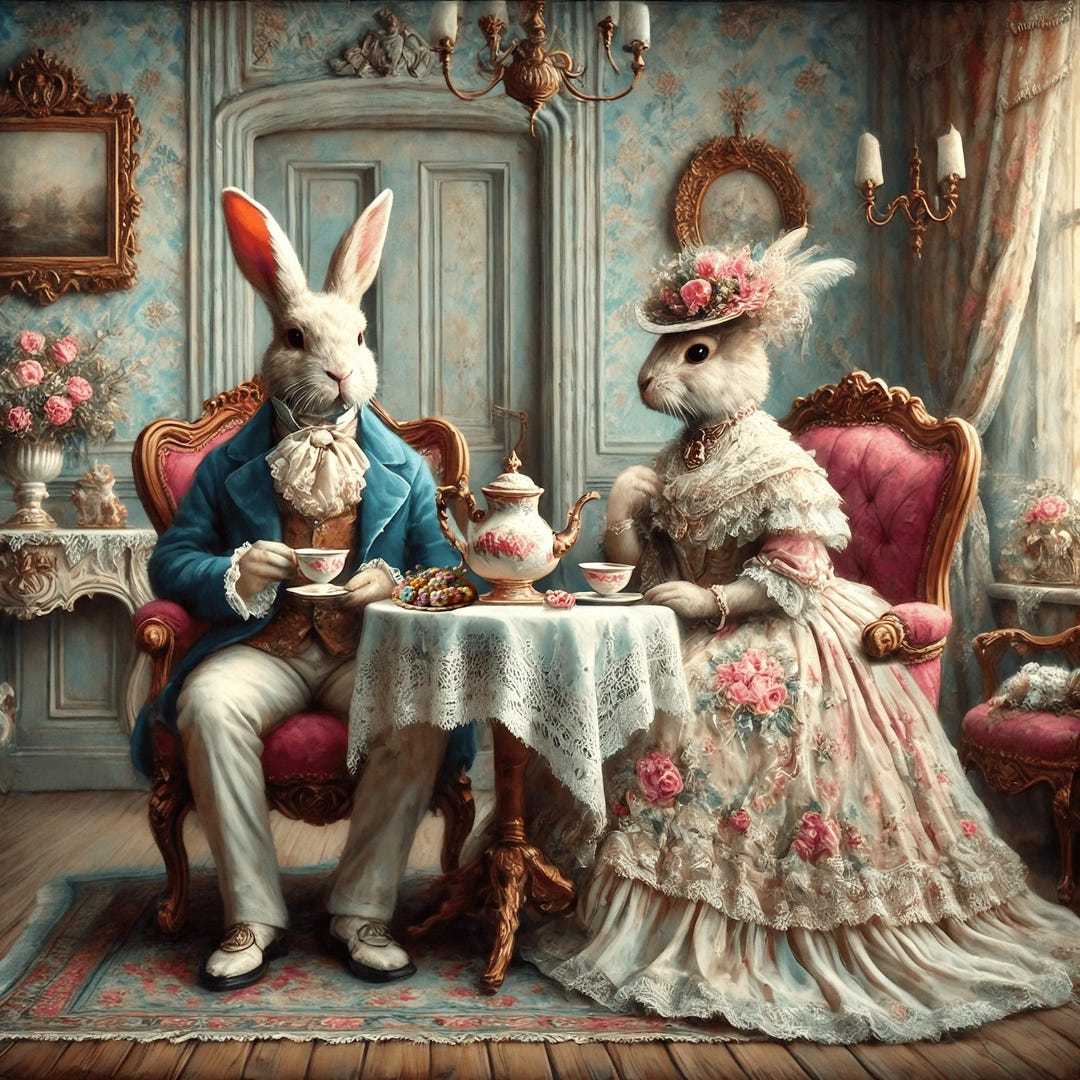 Victorian Easter Bunny Tea Party Print: Whimsical Vintage Wall Decor ...