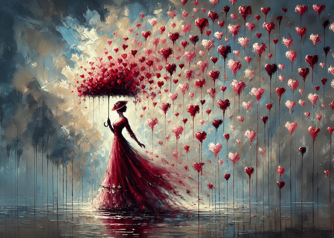 Printable Grace in the Rain of Hearts Valentine’s Day Card Romantic ...