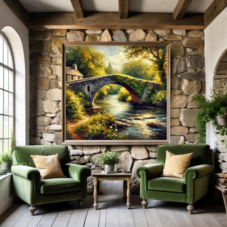 Rustic Stone Bridge Digital Print Impressionist Landscape Wall Art Old ...