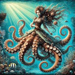 Steampunk Octopus Queen Art Print: Nautical Fantasy Decor (digital ...
