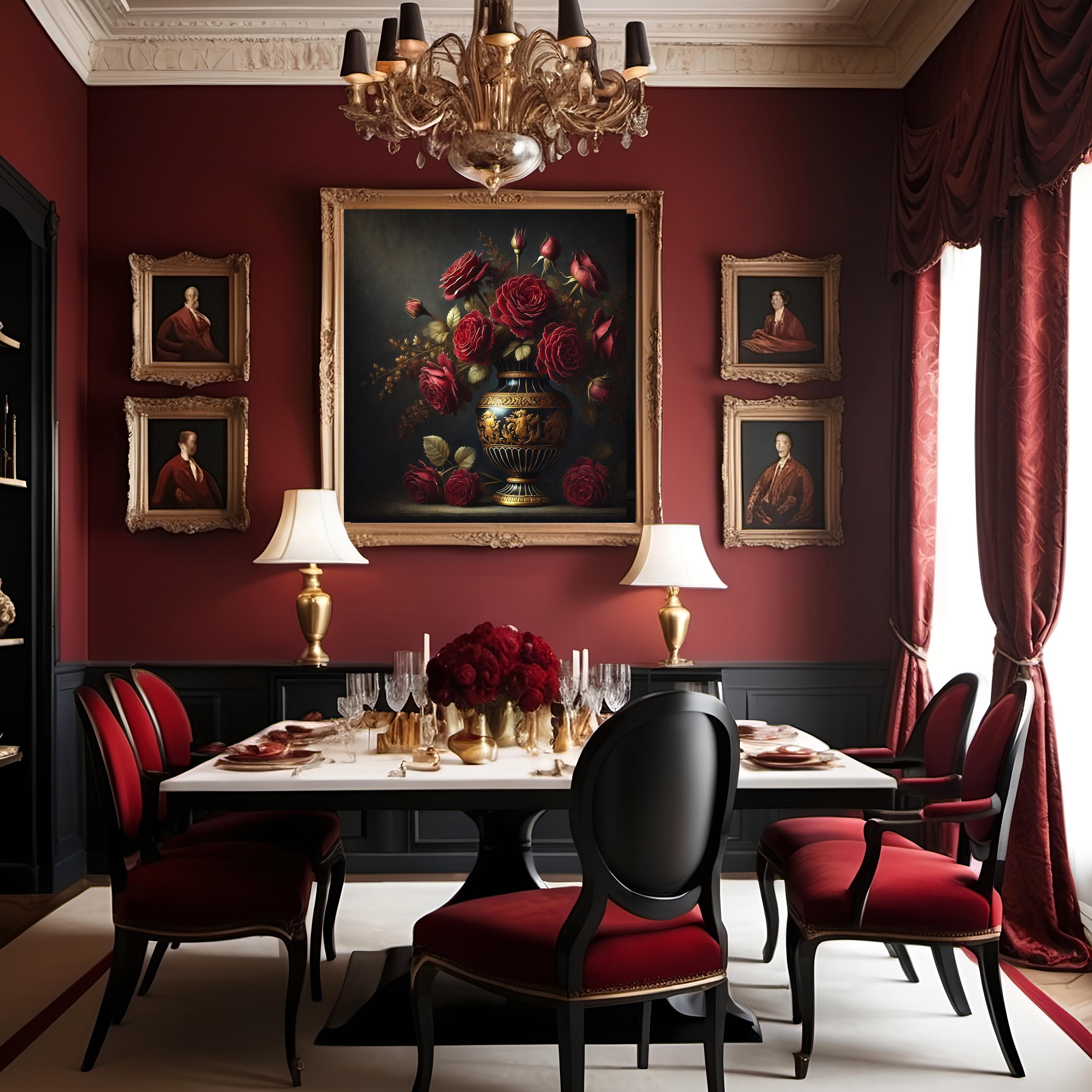 Flemish Baroque Dark Red Roses Digital Wall Art Valentines Day Digital ...